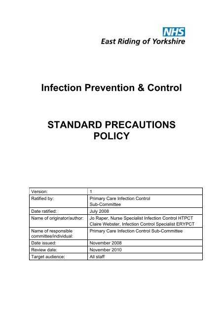 Infection Prevention & Control STANDARD PRECAUTIONS POLICY