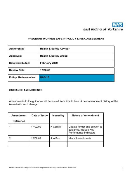 PREGNANT WORKER SAFETY POLICY & RISK ASSESSMENT ...