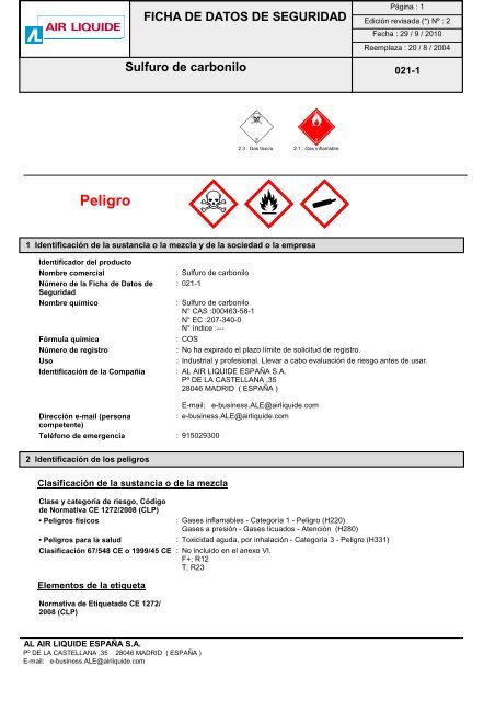 FDS Sulfuro de carbonilo - Air Liquide