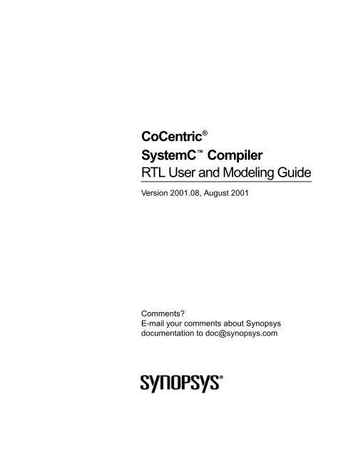 Cocentric Systemc Compiler Rtl User And Modeling Guide