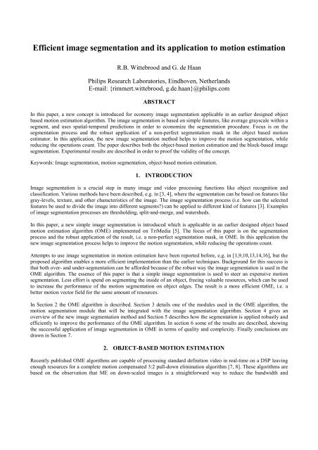 Efficient image segmentation and its application to motion estimation Efficient image segmentation and its application to motion estimation