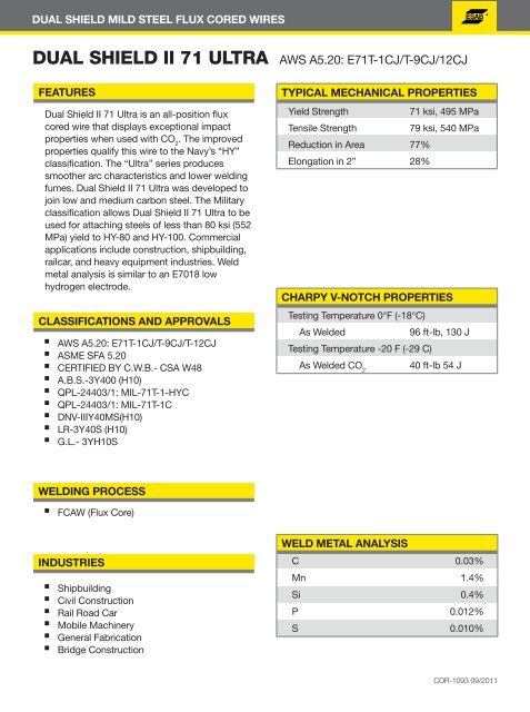 DUAL SHIELD II 71 Ultra - ESAB Welding & Cutting Products