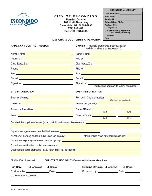 Temporary Use Permit Application - City of Escondido