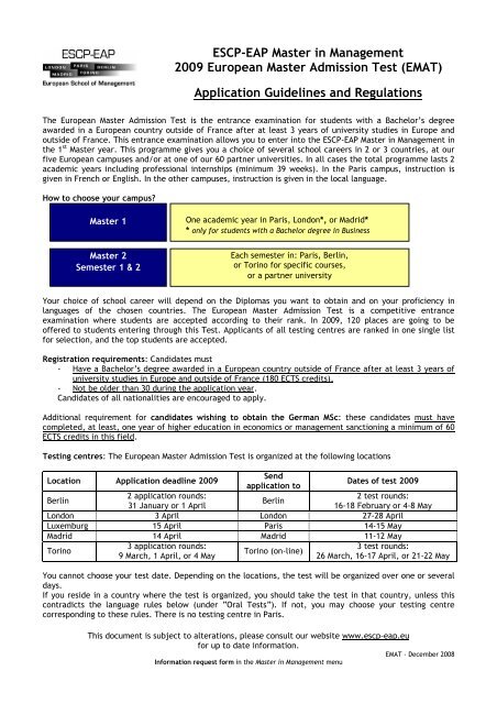 EMAT application guidelines 2009 - ESCP Europe