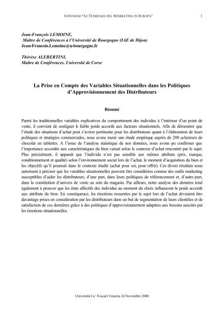 La Prise en Compte des Variables Situationnelles ... - ESCP Europe