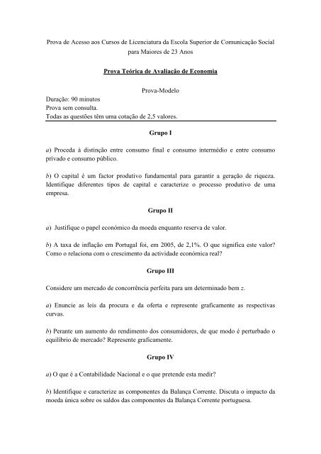 Prova-Modelo - Escola Superior de Comunicação Social
