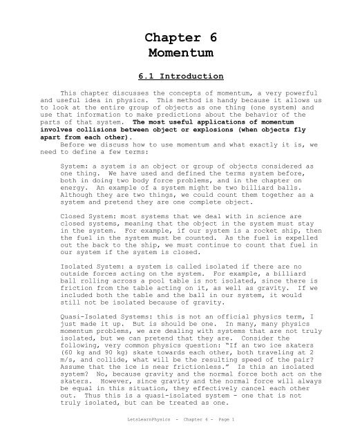 Chapter 6 Momentum - Esd-physics.org