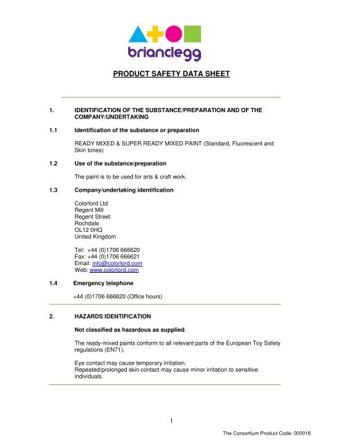 PRODUCT SAFETY DATA SHEET - The Consortium