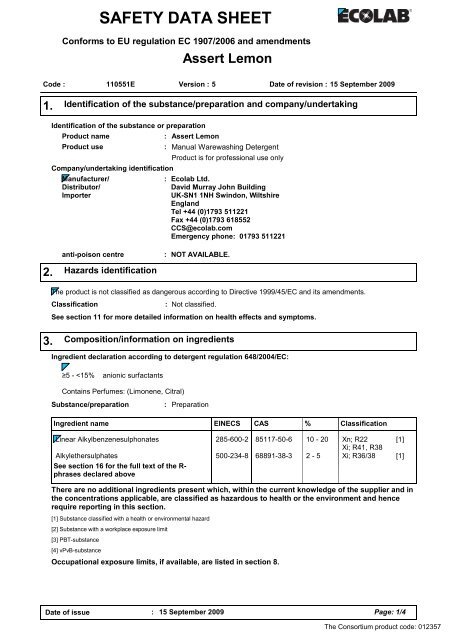 SAFETY DATA SHEET Assert Lemon - The Consortium