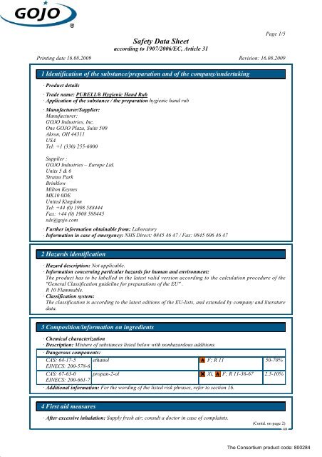 Gojo Safety Data Sheet GOJO® 5155 06 FMX 12 1250 ML Black Manual Hand