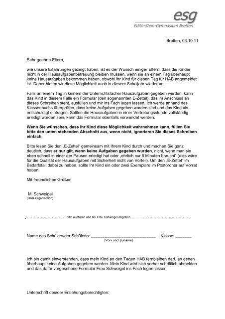 Entschuldigungszettel