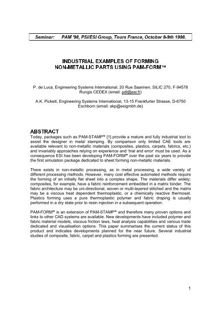 Industrial examples of forming non-metallic parts using ... - ESI Group