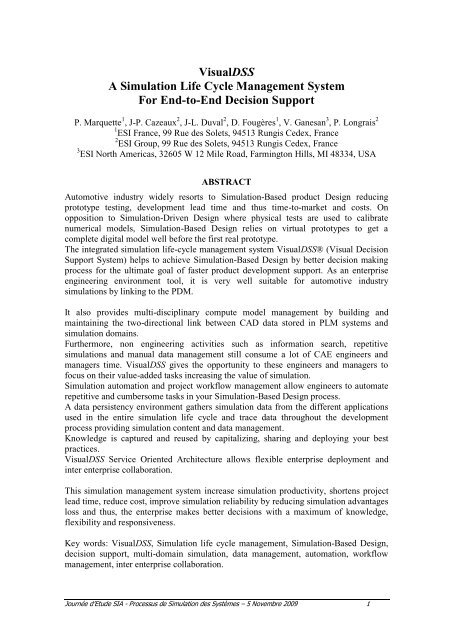 VisualDSS A Simulation Life Cycle Management ... - ESI Group