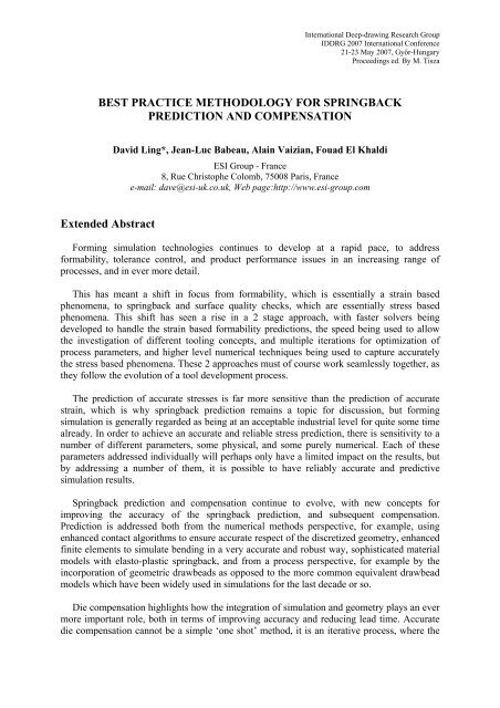 Best Practice Methodology For Springback Prediction ... - ESI Group