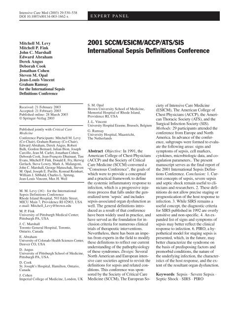 2001 SCCM/ESICM/ACCP/ATS/SIS International Sepsis Definitions ...