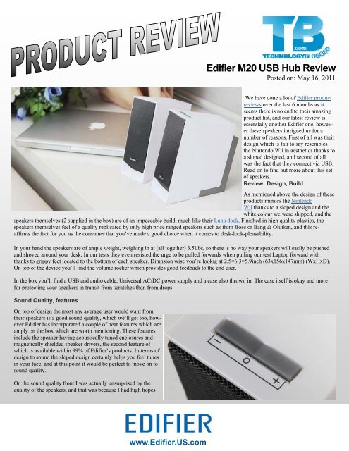 Edifier M20 USB Hub Review - ESI Distribution