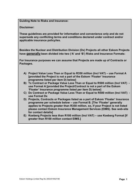 Format A Guidance Notes 30062010 - Eskom