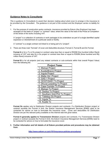 Professional services contract guidance notes - Eskom
