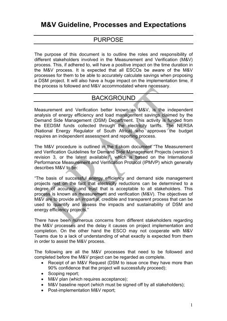 M&V Process for Eskom DSM