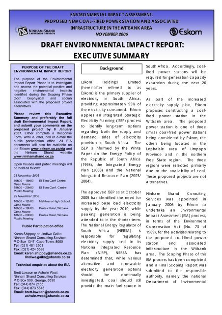 draft environmental impact report: executive summary - Eskom