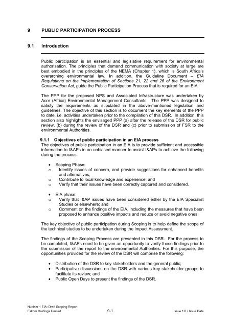 9 PUBLIC PARTICIPATION PROCESS 9.1 Introduction - Eskom