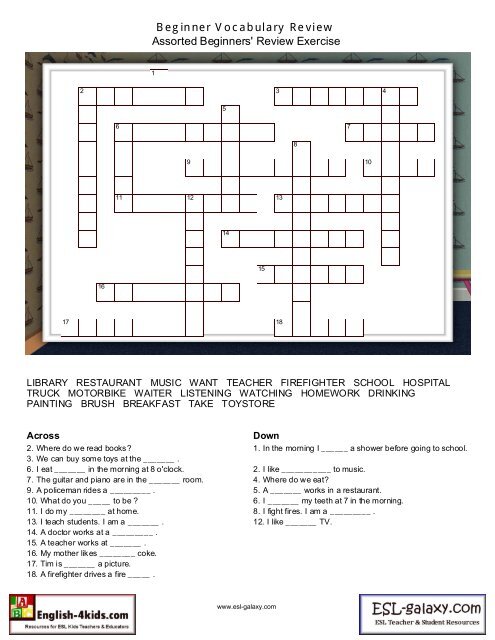 Esl Worksheets For Beginners Vocabulary Pdf