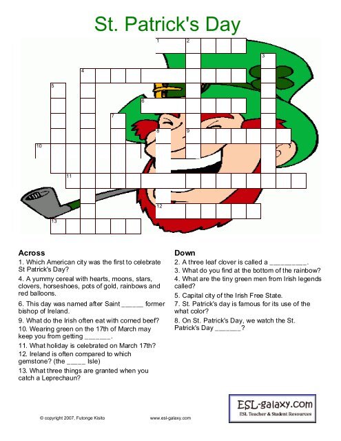 St. Patrick's Day Crossword exercise - ESL Galaxy