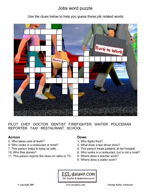 Jobs word puzzle - ESL Galaxy