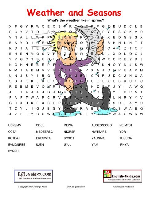 Weather and seasons word search - ESL Galaxy