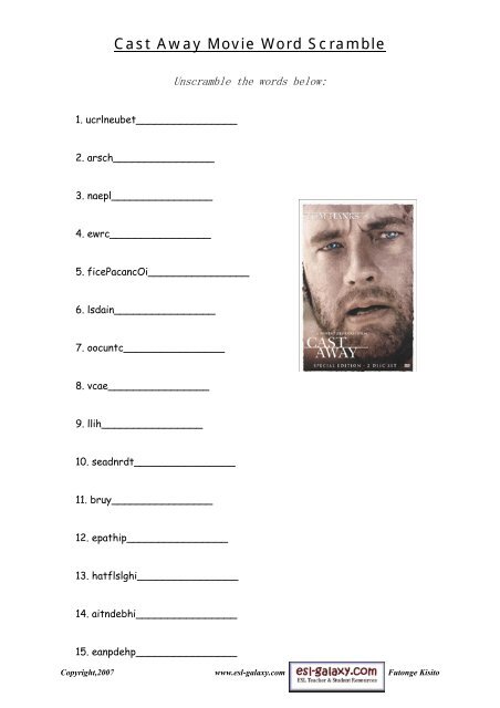 Cast Away Movie Word Scramble - ESL Galaxy