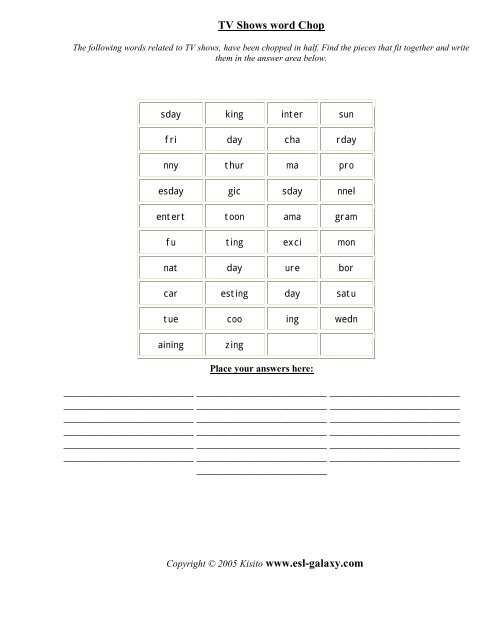 TV Shows word Chop - ESL Galaxy