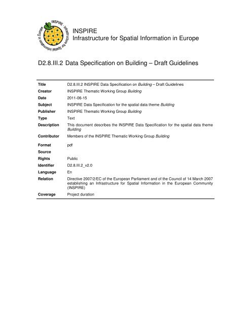 Data Specification on Building - Inspire - Europa