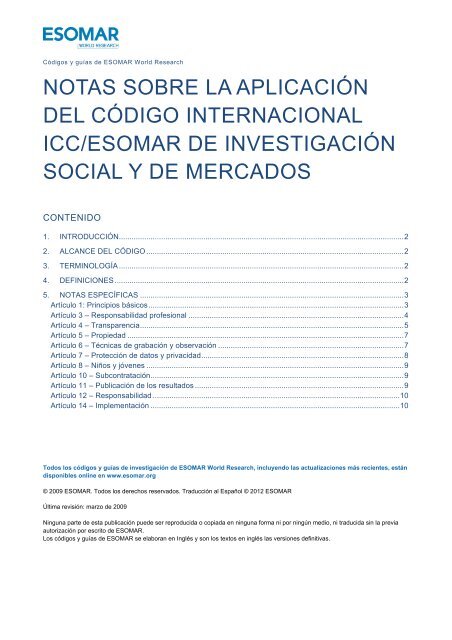 Notas En Como Aplicar El Codigo ICC/ESOMAR