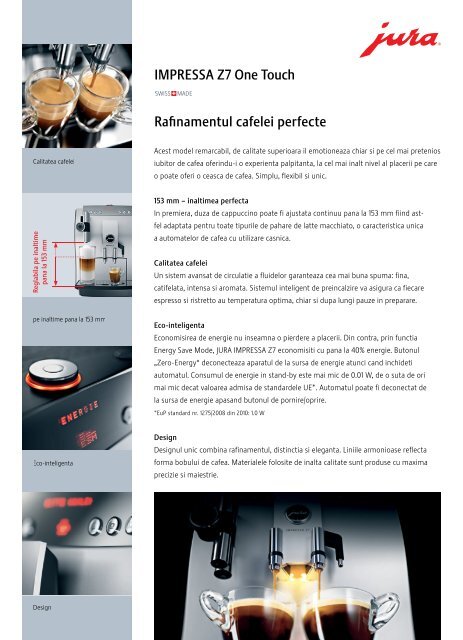 Manual prezentare Expresor Jura Impressa Z7 Aliminium - Cafea