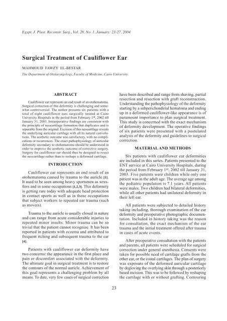 Surgical Treatment of Cauliflower Ear - ESPRS