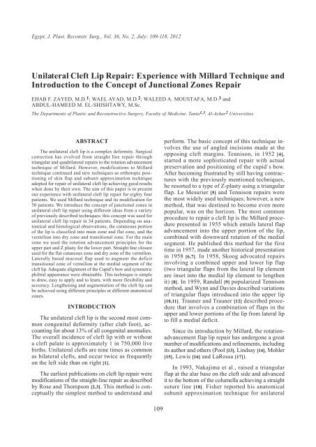 Unilateral Cleft Lip Repair: Experience with Millard ... - ESPRS