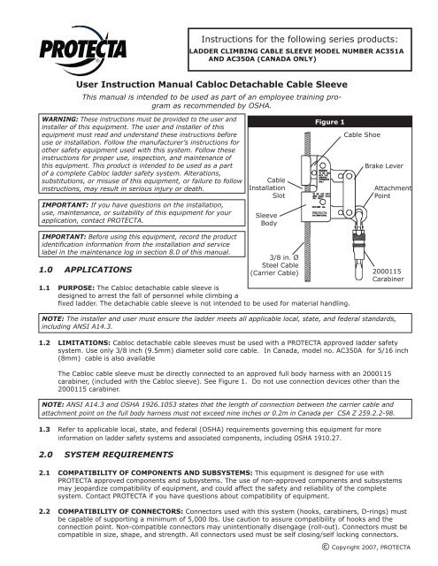 User Instruction Manual Cabloc Detachable Cable ... - Essential Safety