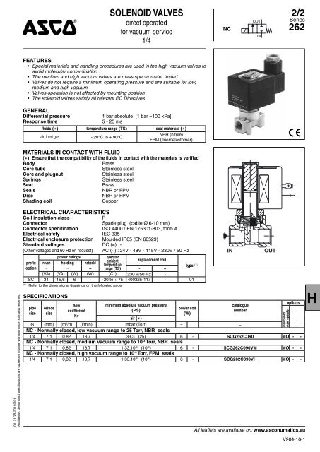 SOLENOID VALVES 2/2 262 - ASCO Numatics