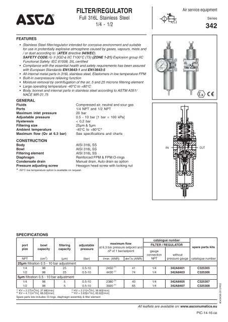 FILTER/REGULATOR 342 - ASCO Numatics