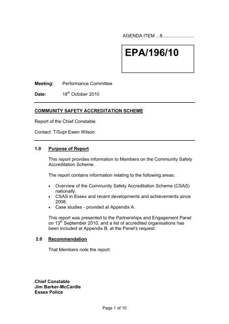 The Community Safety Accreditation Scheme (CSAS) - Essex Police