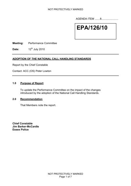 Adoption of National Call Handling Standards - Essex Police