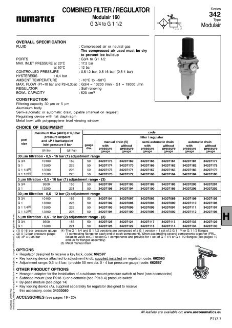 H COMBINED FILTER / REGULATOR - ASCO Numatics