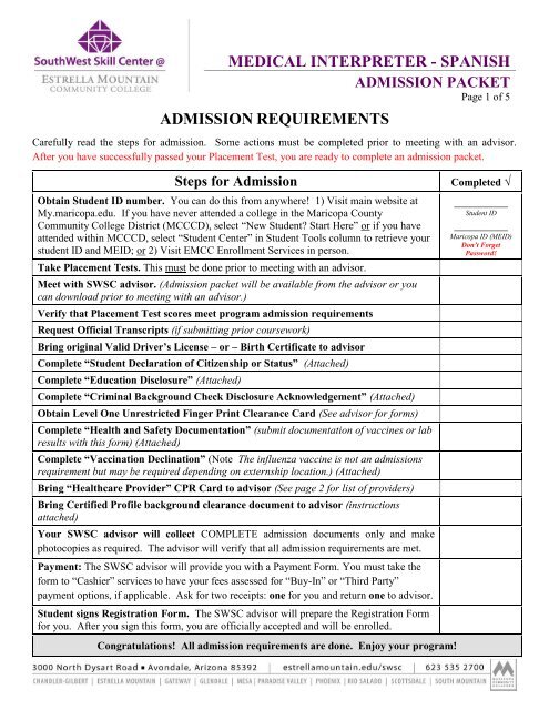 Admission Packet - Estrella Mountain Community College