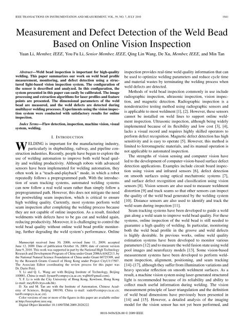 Measurement and Defect Detection of the Weld Bead ... - IEEE Xplore