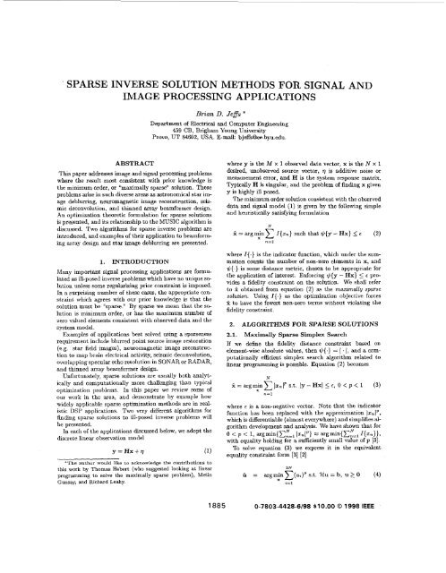 Sparse Inverse Solution Methods For Signal And Image Processing ...