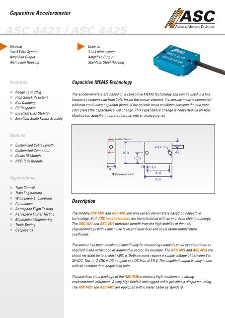 ASC 4421 / ASC 4425 Capacitive Accelerometer - ASC Sensors