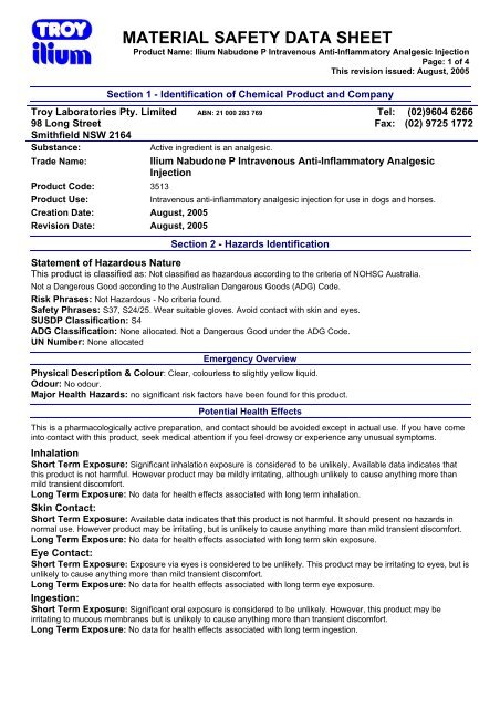 nabudone-p phenylbutazone injection-msds - Ethical Agents