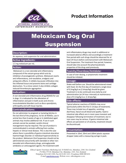 Meloxicam Dog Oral Suspension - Ethical Agents