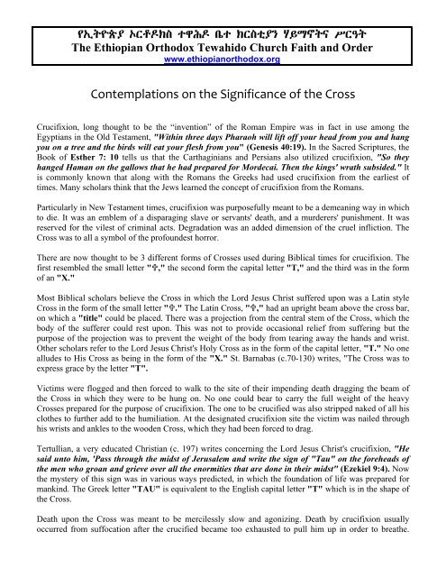 Significance of the Cross - The Ethiopian Orthodox Tewahedo Church