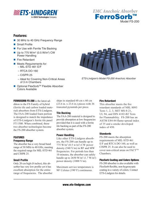 FS-200 FerroSorb™ EMC Absorber - ETS-Lindgren